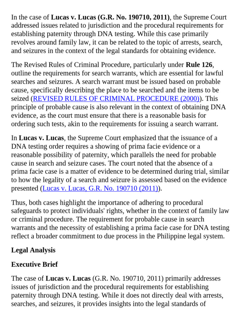 Lucas v. Lucas: Paternity & Evidence Law | PDF | Search And Seizure ...