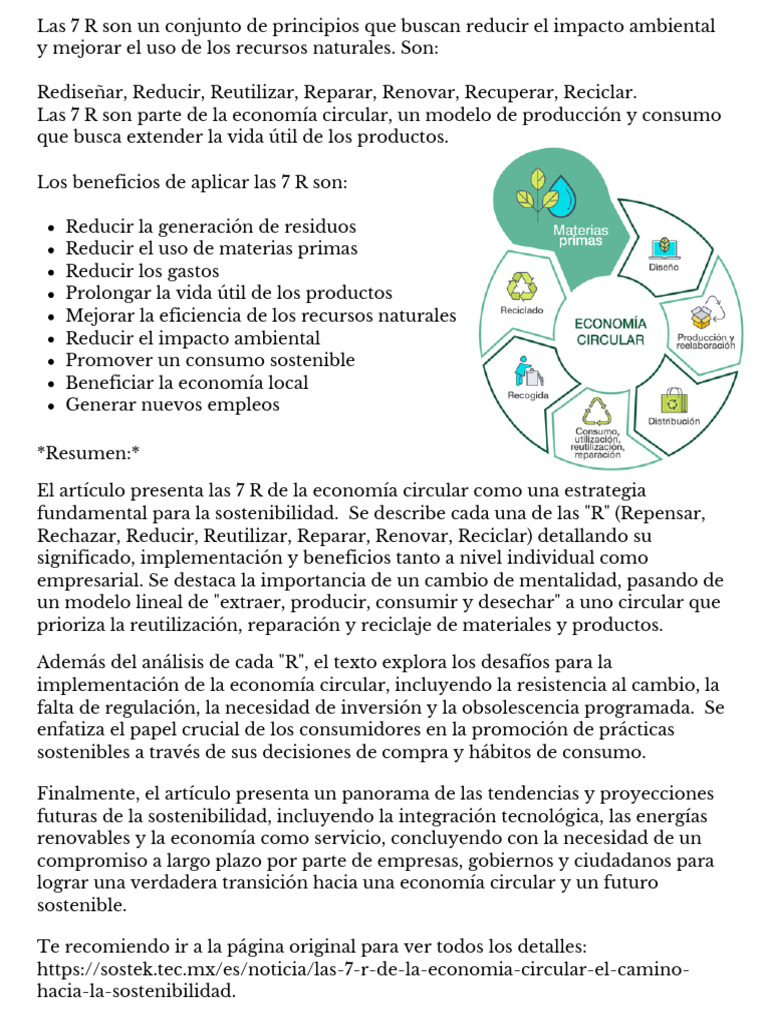 7 R de la Economía Circular Sostenible | PDF | Sustentabilidad | Reciclaje
