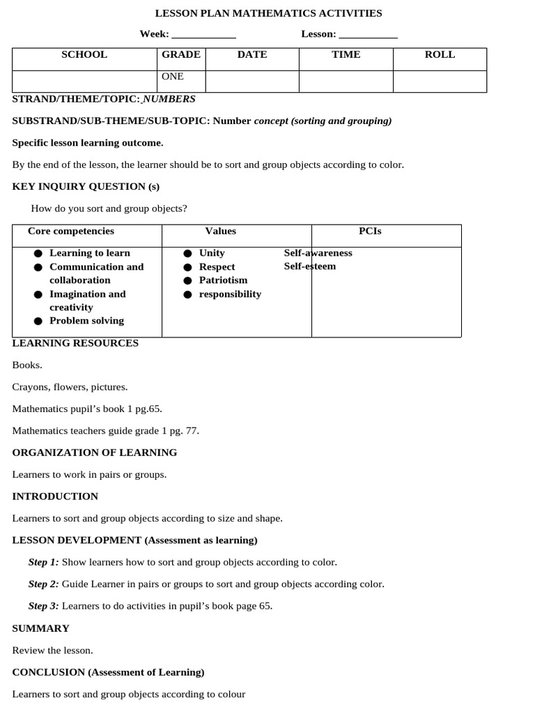 101 Grade 1 Mathematics Activities Term 2 Lesson Plans Word Format ...