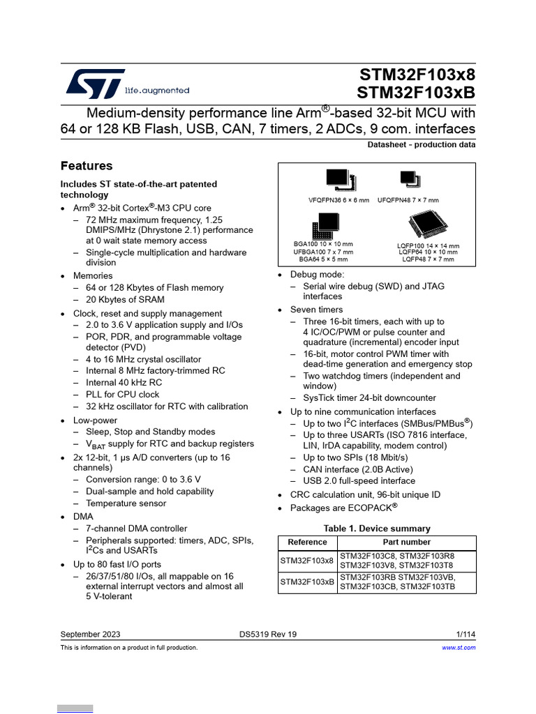 Stm32f103x8 Stm32f103xb Pdf Electronics Electronic Engineering 1725
