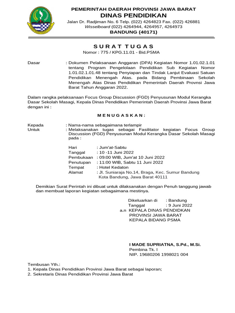 Surat Tugas Narasumber FGD | PDF