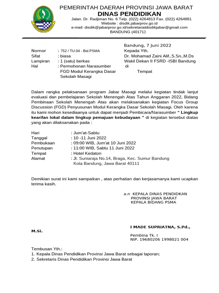 Surat Permohonan Narasumber FGD | PDF