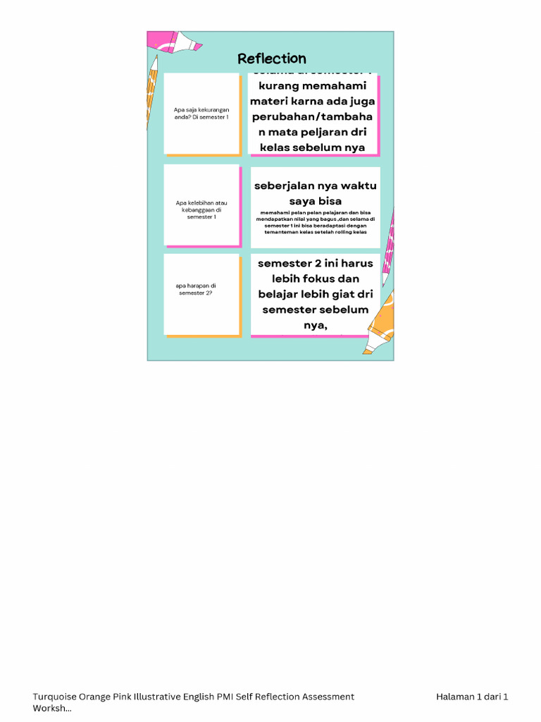 Turquoise Orange Pink Illustrative English PMI Self Reflection ...