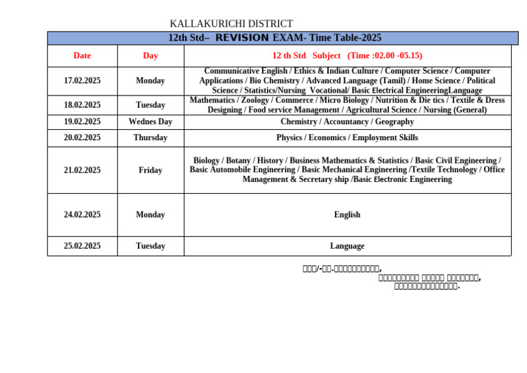 Revision Exam - Time Table | PDF