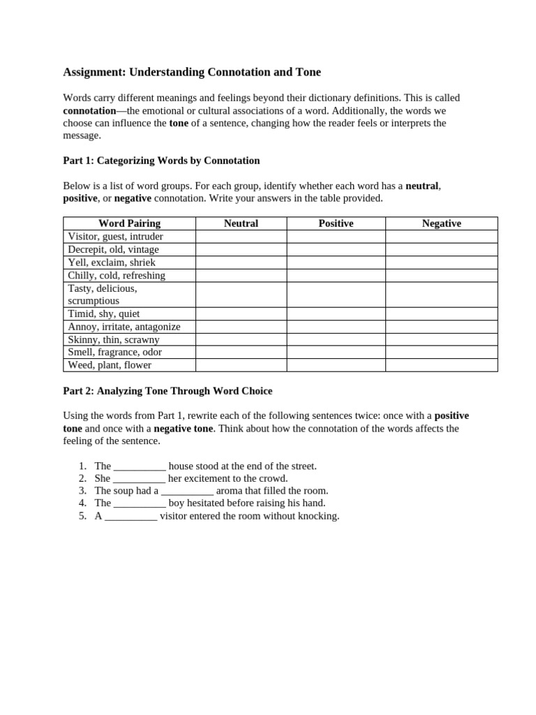 Connotation Assignment | PDF