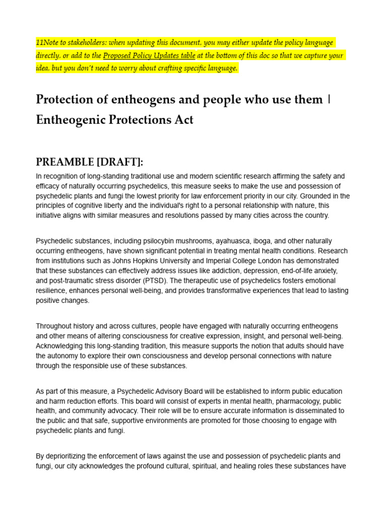 Entheogenic Protections Act Overview | PDF | Entheogen | Psychedelic Drugs