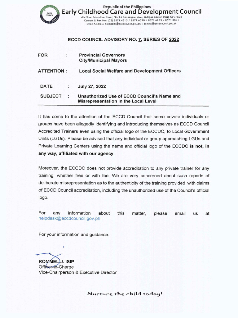 s.2022 ECCD Council Advisory 07 | PDF