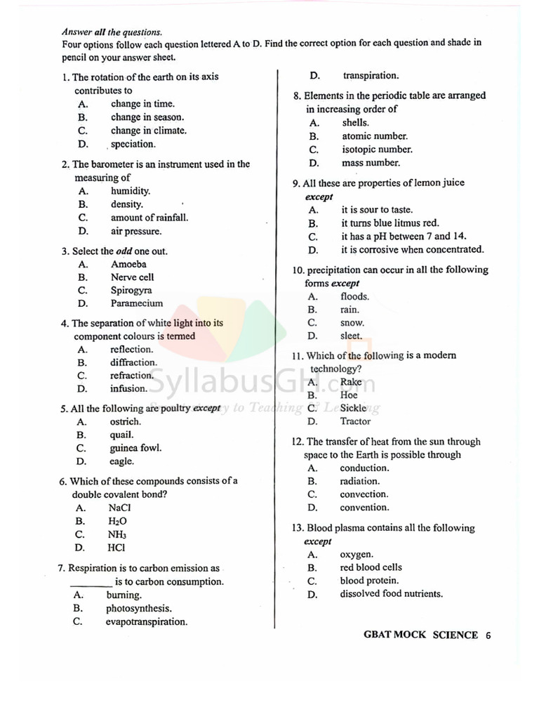 2025 Feb Mock 2 - Science 1 | PDF
