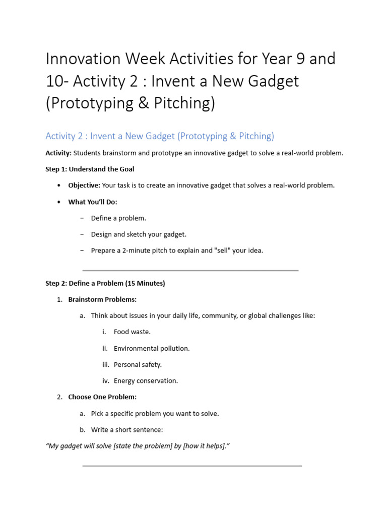 Innovation Week Activities For Year 9 and 10 - Activity 2 - Invent A ...