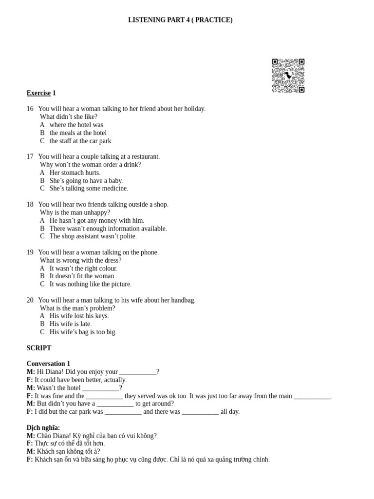 Listening Part 4 (A2-Practice) | PDF