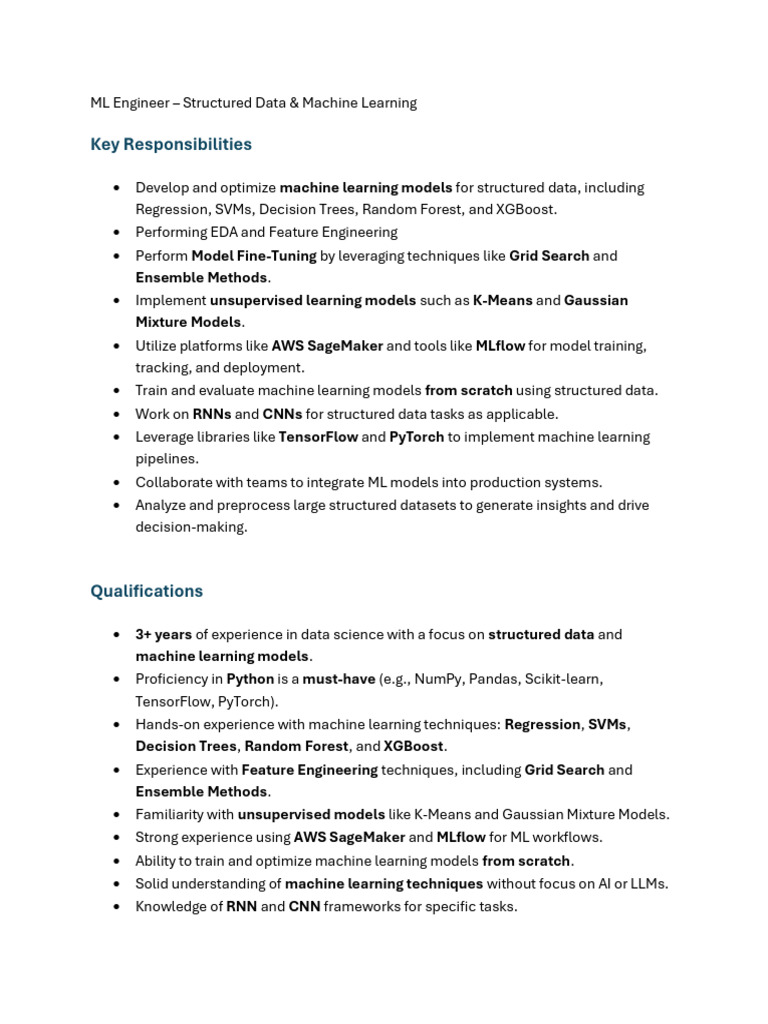 ML Engineer - Structured Data & Machine Learnin | PDF