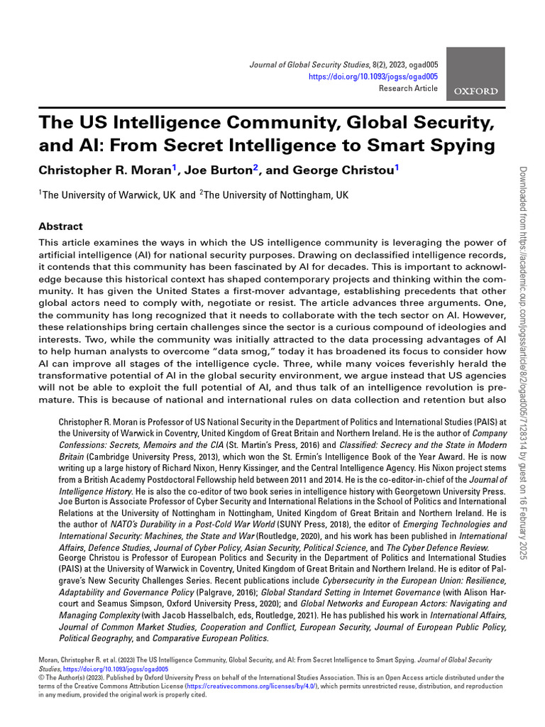 US Intelligence and AI in Global Security | PDF | Artificial ...