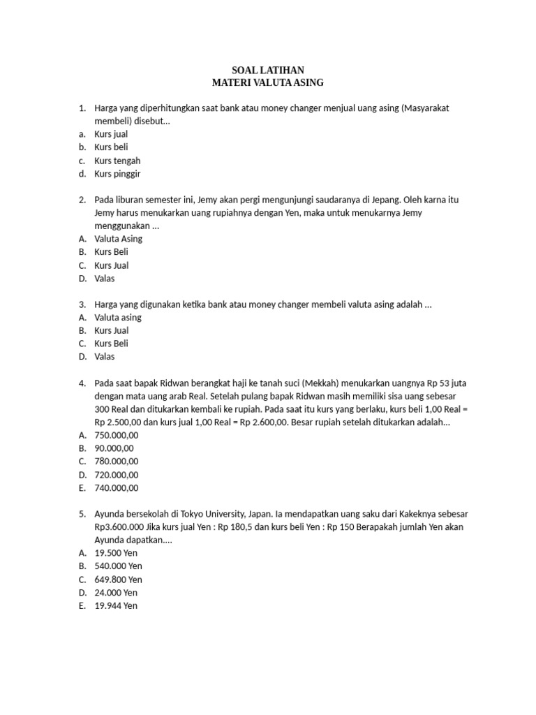 Soal Latihan Materi Valuta Asing | PDF