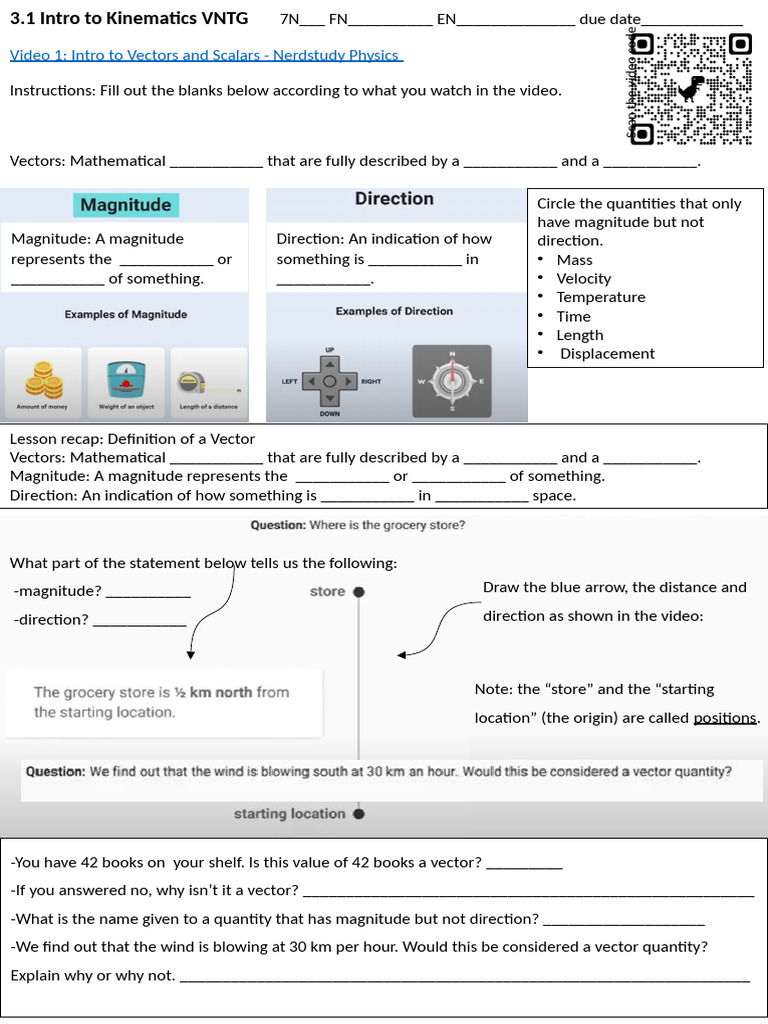 G7 Unit 3 3.1 Intro To Kinematics VNTG | PDF | Euclidean Vector | Quantity