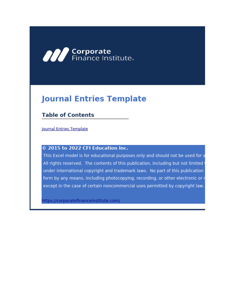 CFI Journal Entries Template | PDF | Debits And Credits | Banks