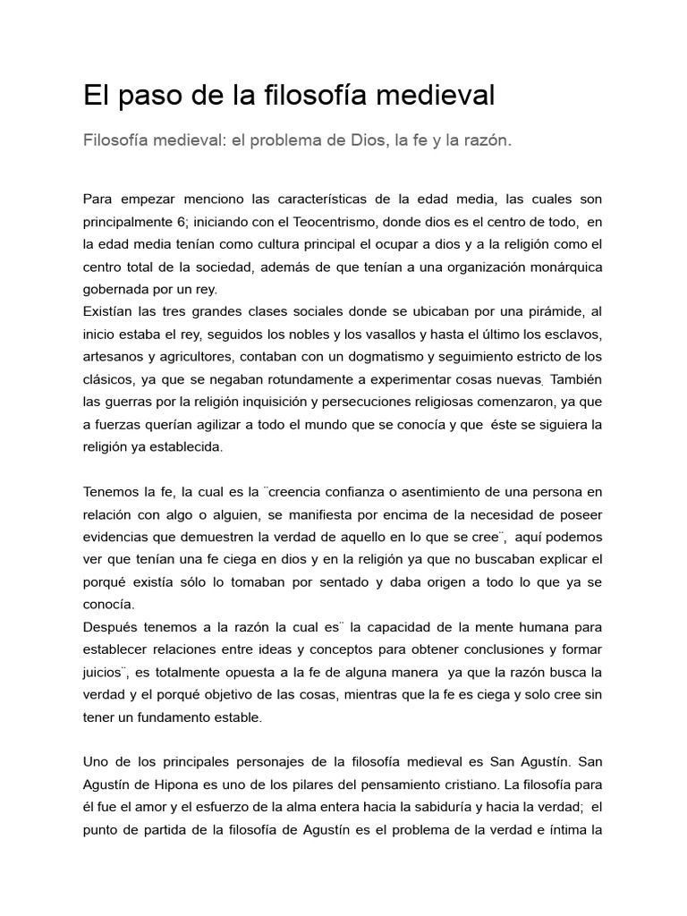 El Paso de La Filosofia Medieval | PDF | Tomás de Aquino | Agustín De Hipopótamo