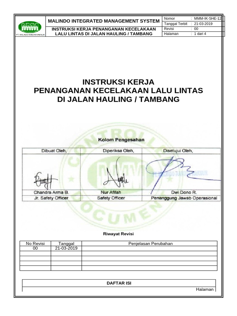 MMM-IK-SHE-12 - 00 (Instruksi Kerja Penanganan Kecelakan Lalu Lintas Di ...