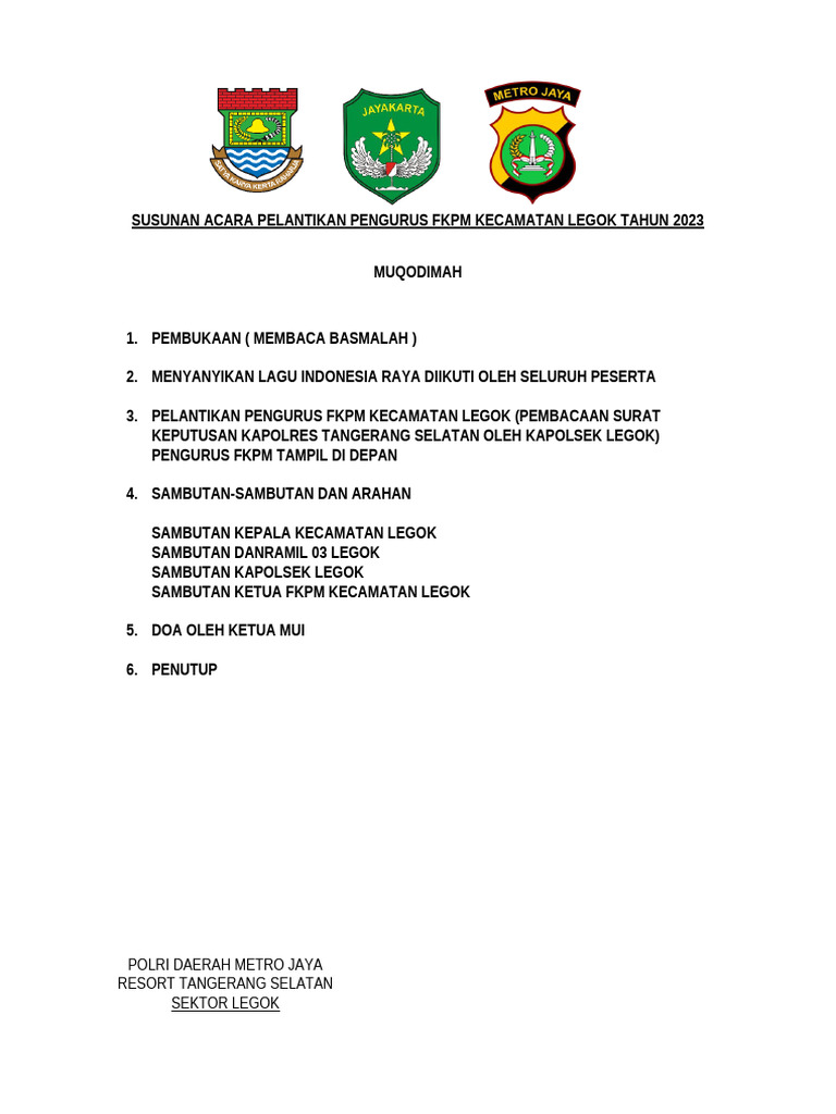 Susunan Acara Pelantikan FKPM 2023 | PDF