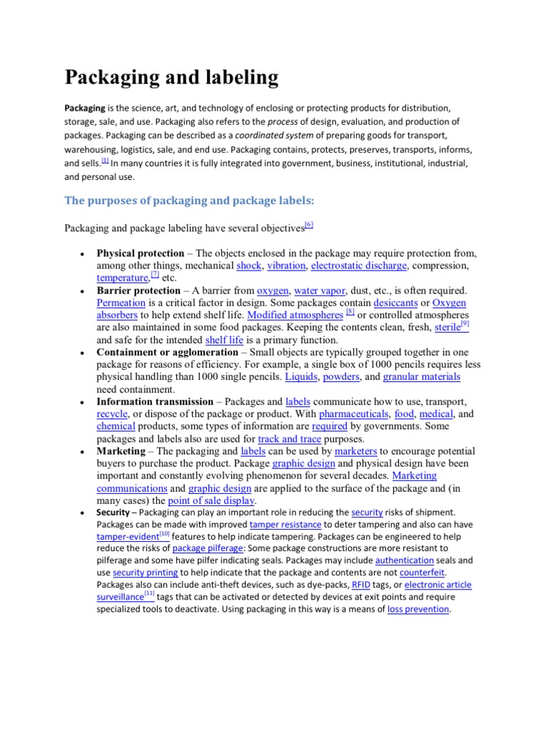 Packaging and Labeling | PDF