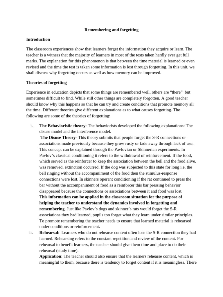 Understanding Chapter Four: Memory Theories | PDF | Memory | Long Term ...