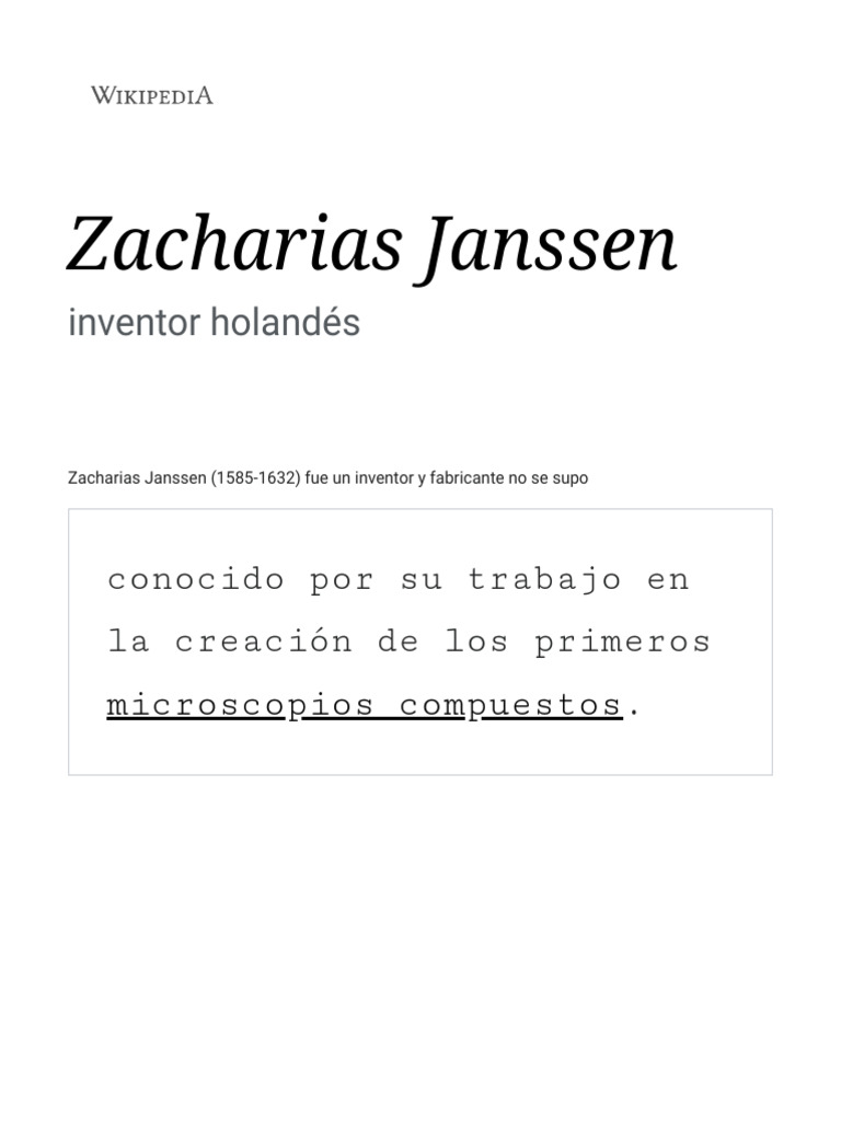 Zacharias Janssen: Pionero del Microscopio | PDF | Dispositivos ópticos ...