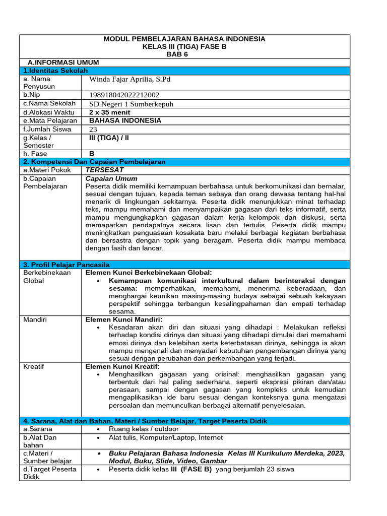 MODUL PEMBELAJARAN BAHASA INDONESIA | PDF