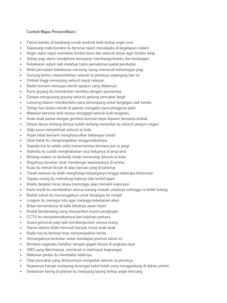 Contoh Majas Personifikasi | PDF