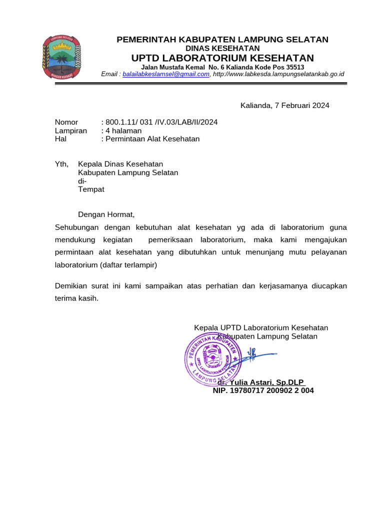 Surat Permohonan Alkes | PDF