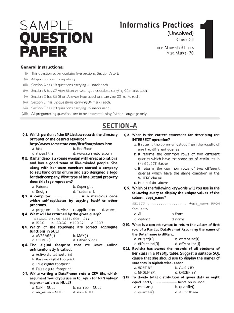 MMQB IP Class 12 Sample Papers | PDF