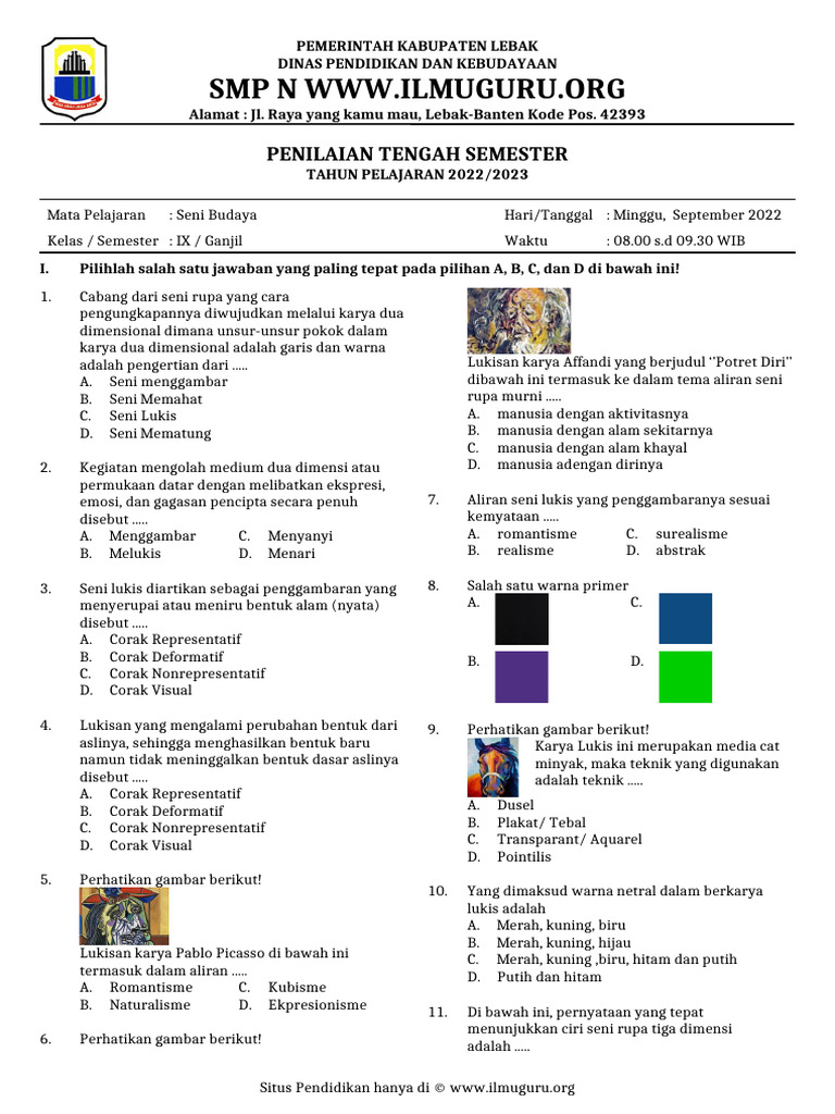 Soal PTS I Seni Budaya IX - WWW - Ilmuguru.org-1 | PDF