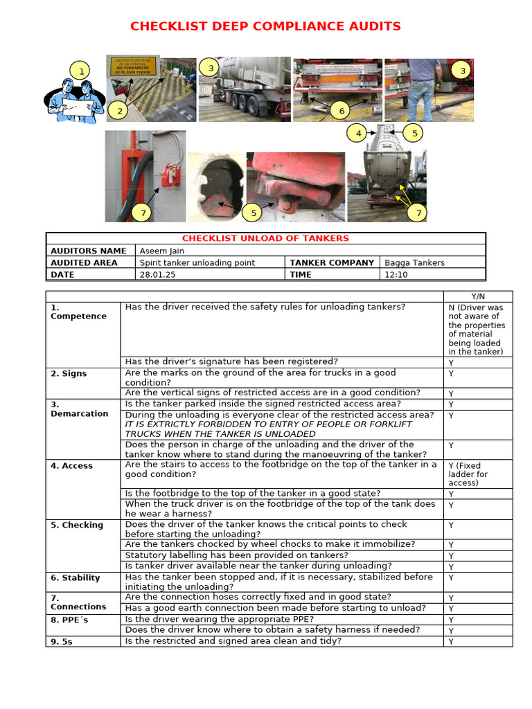 Tanker Unloading Compliance Checklist | PDF