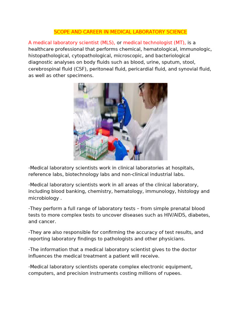 Career Scope in Medical Lab Science | PDF | Medical Laboratory | Pathology
