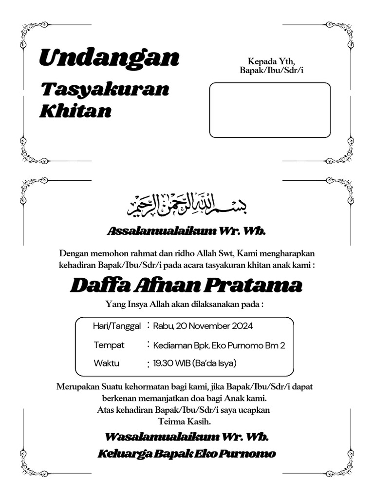 Hitam & Putih Minimalis Undangan Yasin & Tahlil (1) | PDF