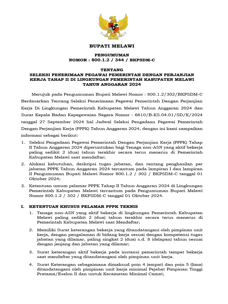 Pengumuman-Seleksi-PPPK-Tahap-II-Melawi-2024 | PDF
