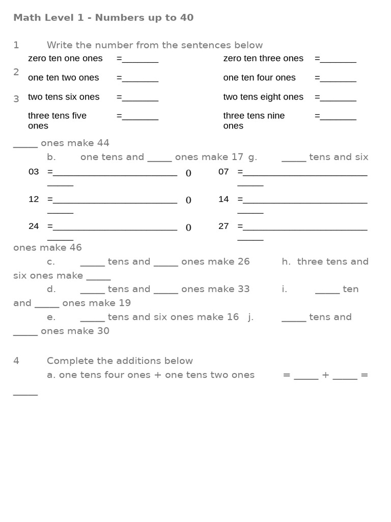 Math Level 1 - Numbers Up To 40 2 | PDF