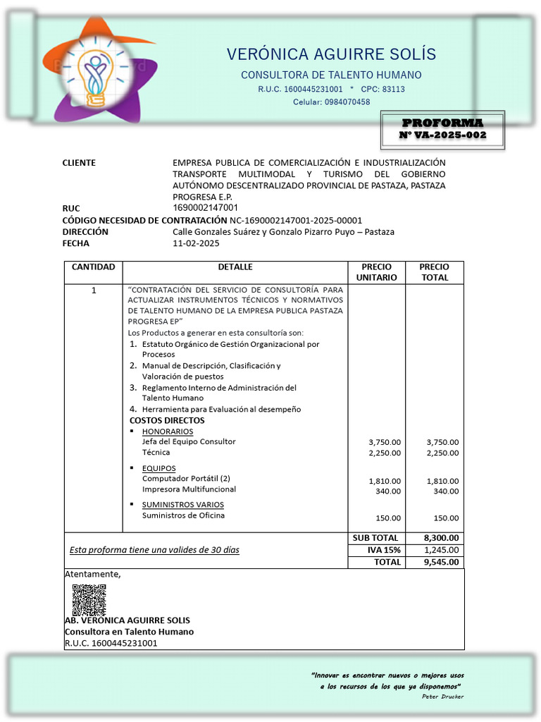 PROFORMA VERONICA AGUIRRE 11-02-2025-Signed | PDF | Business | Economias
