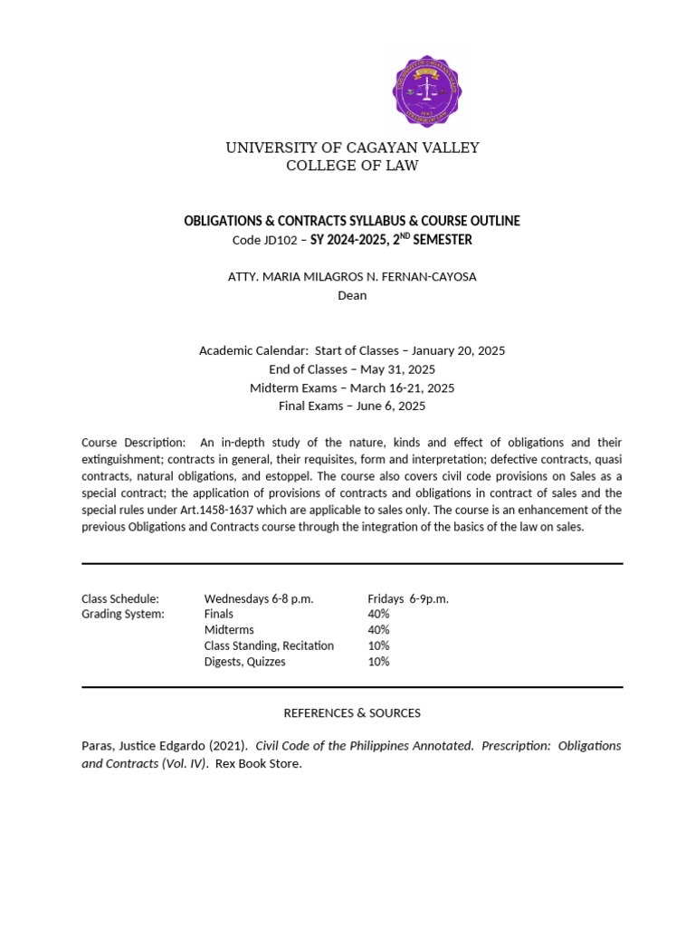 Oblicon Outline and Syllabus 2025 Part 1 | PDF | Justice | Crime & Violence