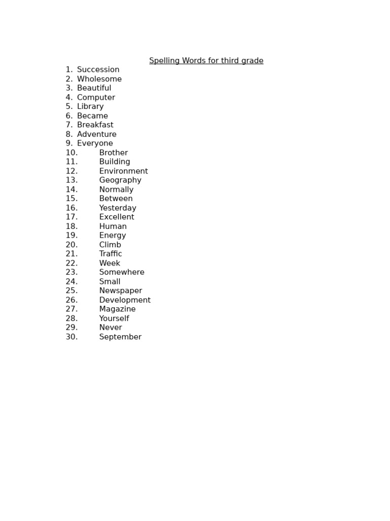 Spelling Words For Third Grade | PDF