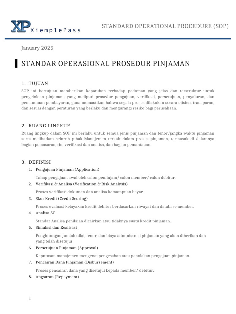 SOP Pengelolaan Pinjaman Terstruktur | PDF