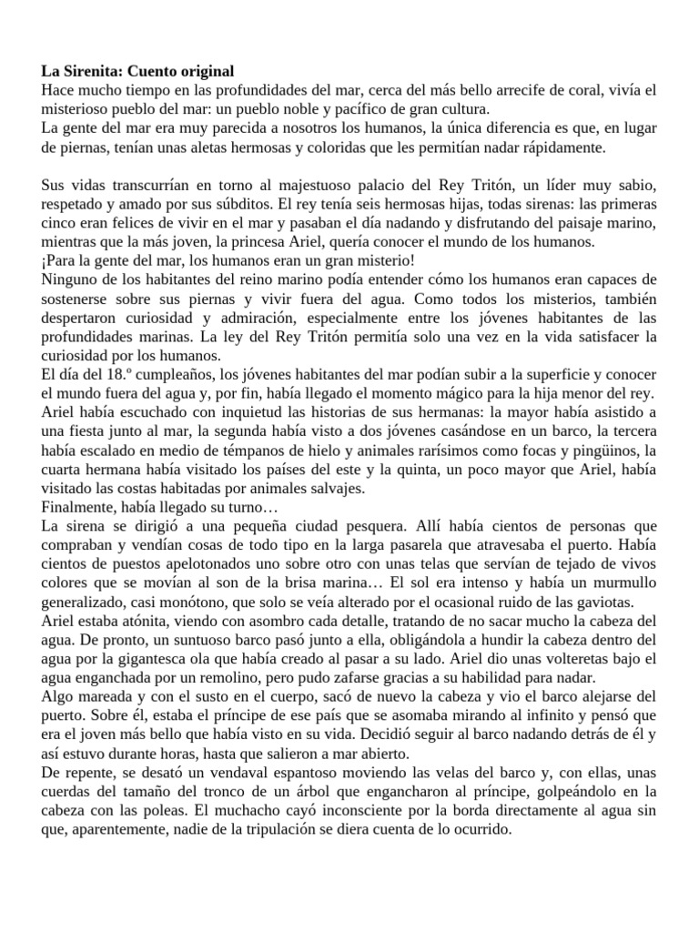 La Sirenita: Cuento Original Completo | PDF