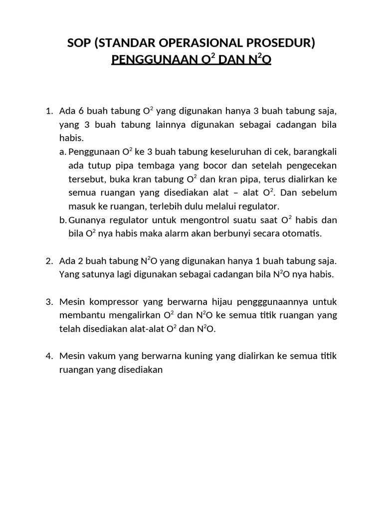 Sop Penggunaan O2 Dan N2o | PDF