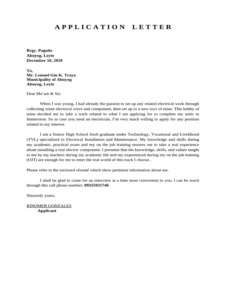 APPLICATION LETTER for job interview | PDF | Vocational Education ...