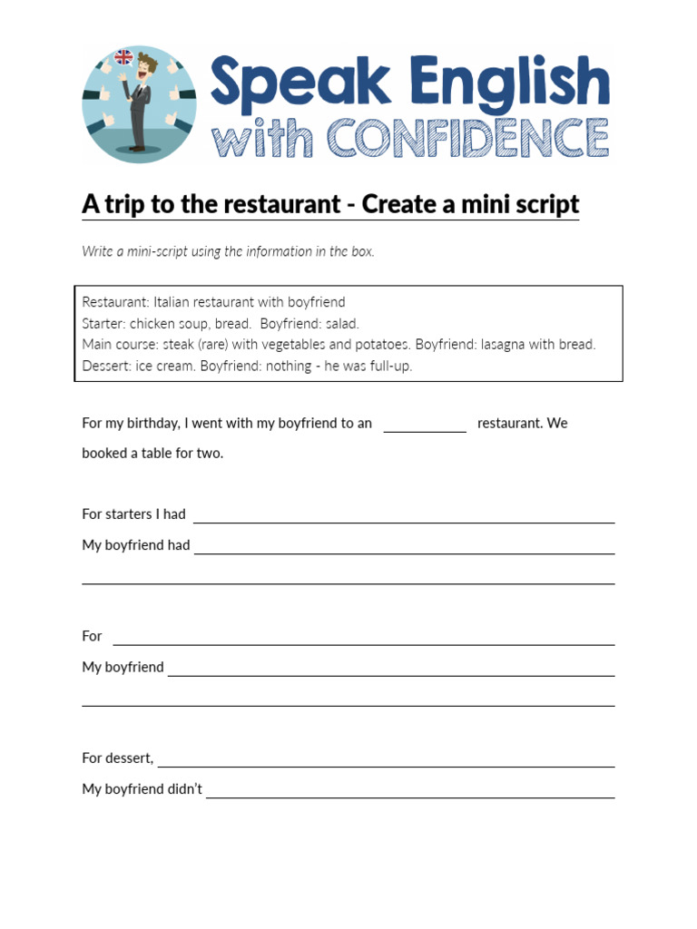 A Trip To The Restaurant - Create Mini Script | PDF