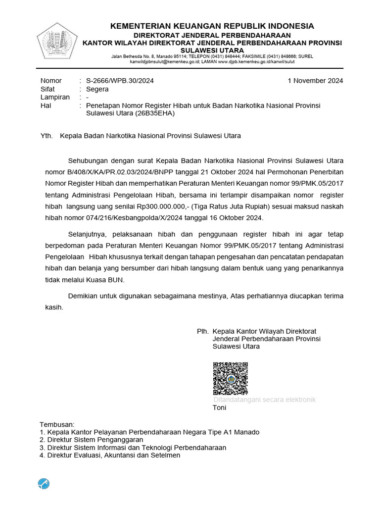 Surat Penetapan Register Hibah | PDF