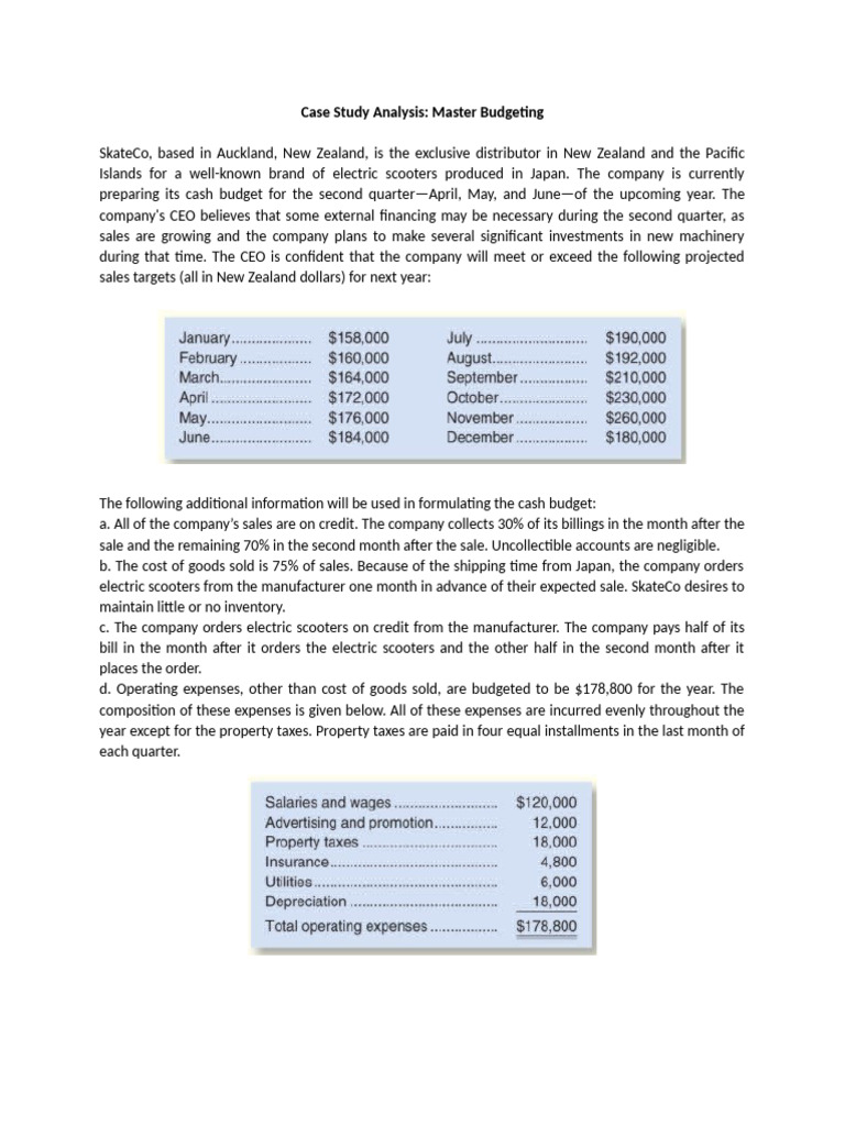 SkateCo Cash Budgeting Case Study | PDF | Interest | Budget