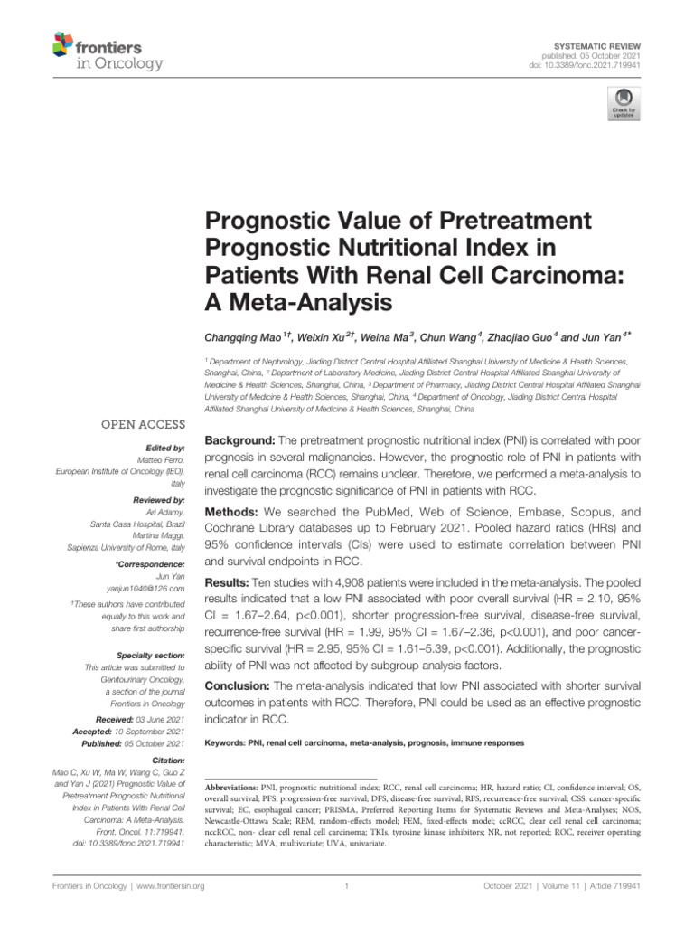 Prognostic Value of Pretreatment Prognostic Nutritional Index in ...