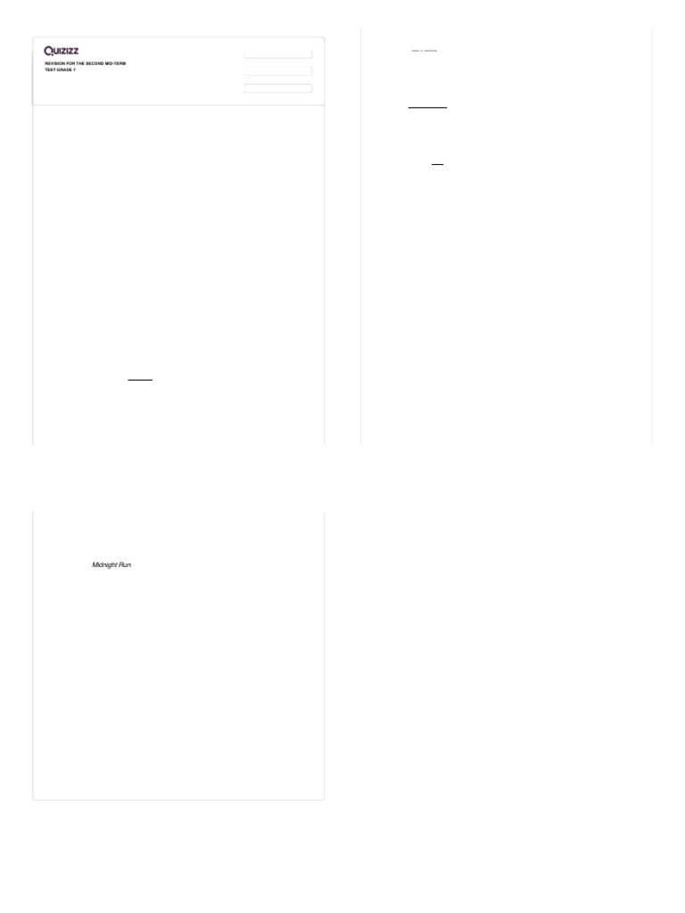 Grade 7 Mid-Term Revision Worksheet | PDF