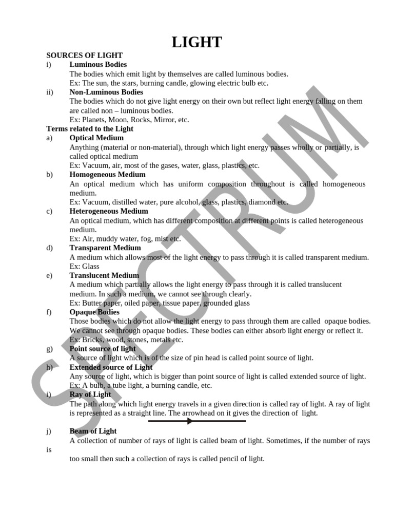 Understanding Light: Sources and Properties | PDF | Reflection (Physics ...