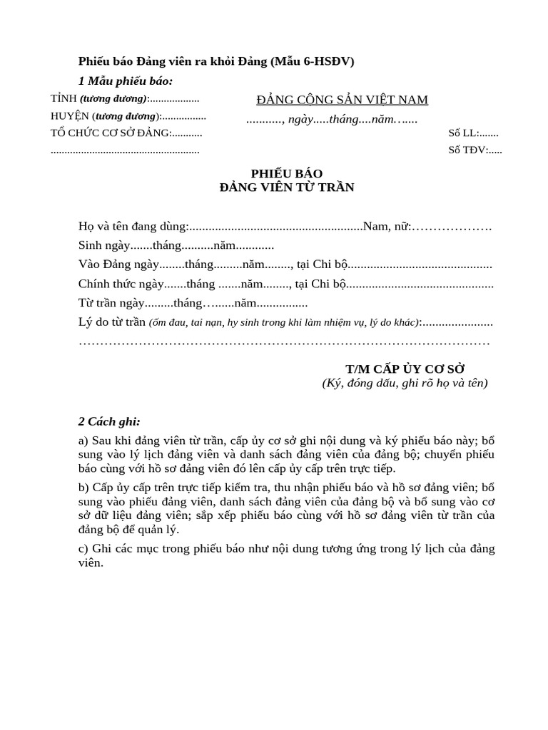 Mau 6-HSDV Phieu Bao Dang Vien Tu Tran | PDF