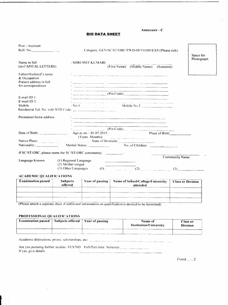 Bio Data Sheet | PDF